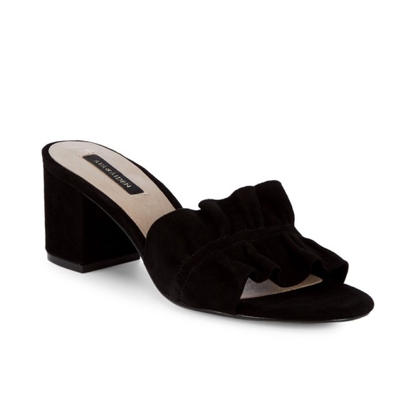 Ava & Aiden | Shoes | Ava Aiden Block Heel Leather Black Sandal Mule ...